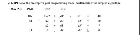2 30p Solve The Preemptive Goal Programming Model