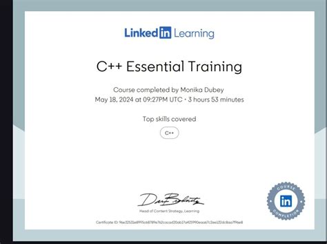 Cplusplus Certification Linkedinlearning Monika Dubey