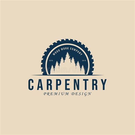 Carpentry Sawmill Wood Work Pine Tree Vintage Logo Vector Illustration