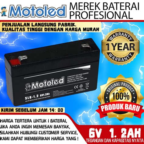 Jual MOTOLED Aki Mobil Mainan ASLI Aki V AH Aki Kering Sinleader Volt AH Garansi Tahun