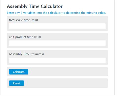 Assembly Time Calculator Calculator Academy