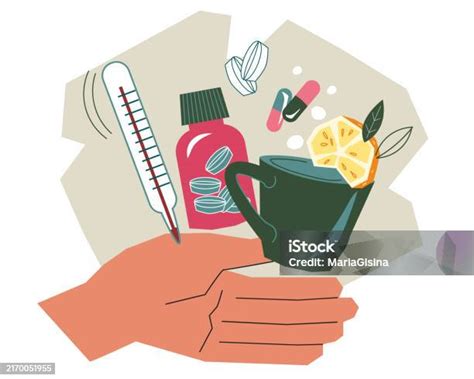 감기와 독감 치료법을 제공하는 손 흰색에 고립 된 벡터 그림 A형 인플루엔자 바이러스에 대한 스톡 벡터 아트 및 기타 이미지 A형 인플루엔자 바이러스 감기와 독감