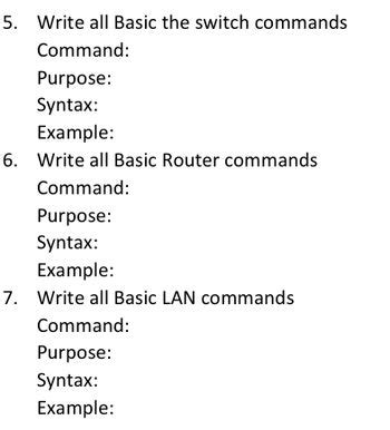 Answered 5 Write All Basic The Switch Commands Command Purpose Syntax Example 6 Write All