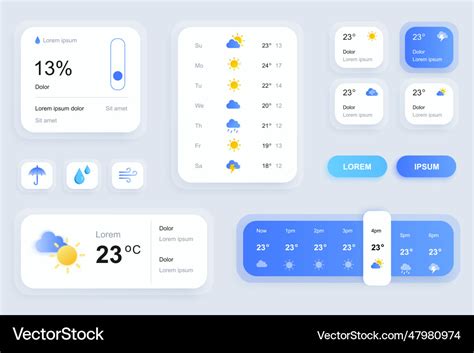 gui elements for weather forecast mobile app vector image