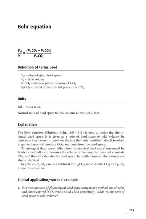 Bohr Equation Essential Equations For Anaesthesia