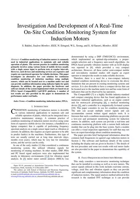 Pdf Investigation And Development Of A Real Time On Site Condition Monitoring System For
