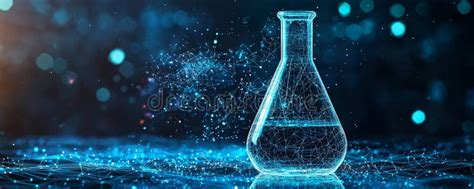 Digital Wireframe Illustration Of A Chemical Flask With Data Connections Background Stock Image