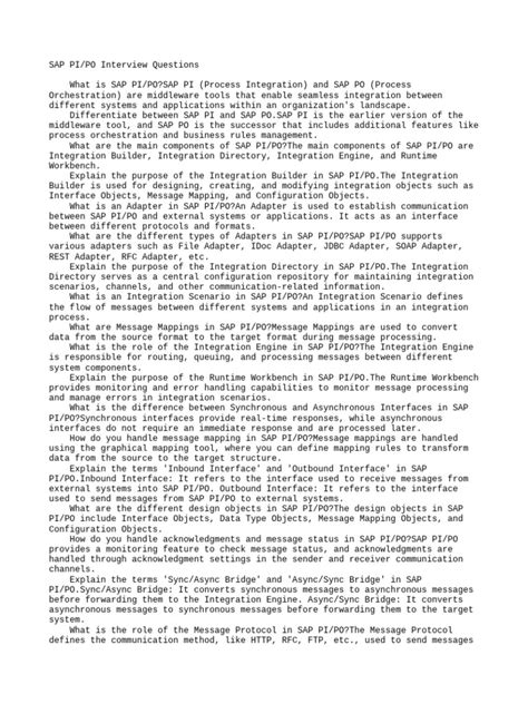 Sap Pi Po Interview Questions1 Pdf Synchronization Computing