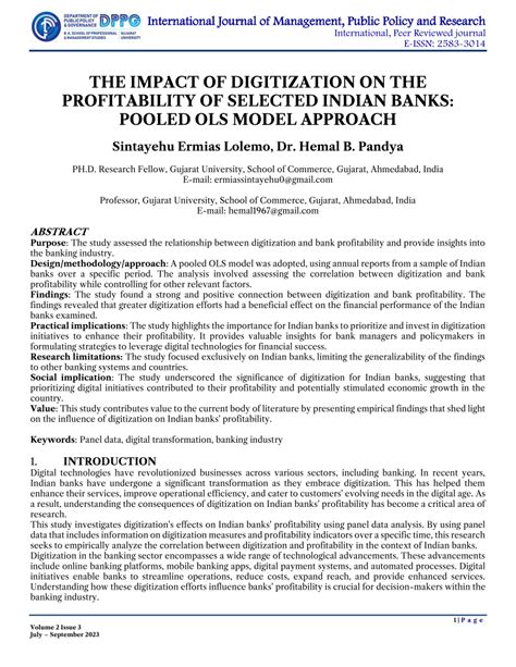 (PDF) THE IMPACT OF DIGITIZATION ON THE PROFITABILITY OF SELECTED INDIAN BANKS: POOLED OLS MODEL ...