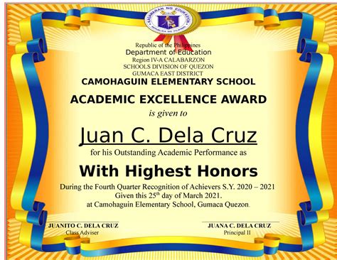 Certificates By Titser Nimfs Department Of Education Region IV A