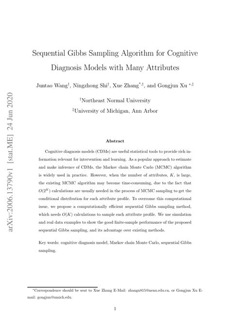 Pdf Sequential Gibbs Sampling Algorithm For Cognitive Diagnosis Models With Many Attributes