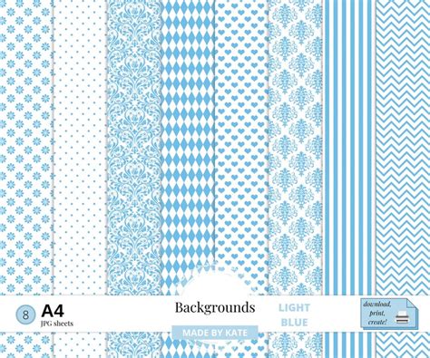 Light Blue Background Digital Paper A4 Digital Damask Paper Etsy