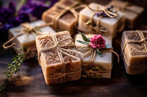 Bars Of Handmade Natural Soap With Herbs Ai Generated Stock