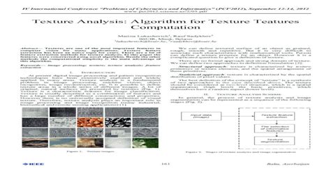 Texture Analysis Algorithm For Texture Teatures Pci2012scienceaz2