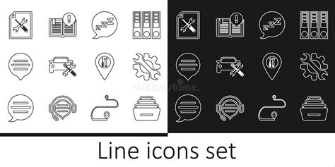 set line drawer with documents wrench and gear speech bubble snoring