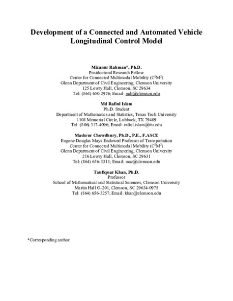 pdf development of a connected and automated vehicle longitudinal