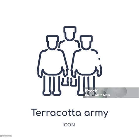 문화 개요 컬렉션에서 선형 테라코타 육군 아이콘입니다 얇은 라인 테라코타 육군 아이콘 흰색 배경에 고립입니다 테라코타 육군 유행