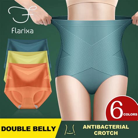 Flarixa 2022 얼음 실크 원활한 팬티 높은 허리 플랫 배꼽 여성 팬티 강한 바디 쉐이핑 바지 3d 엉덩이 리프트 팬티