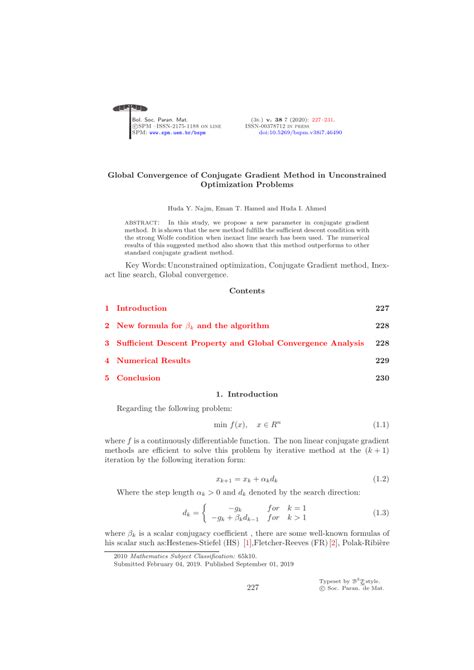 Pdf Global Convergence Of Conjugate Gradient Method In Unconstrained