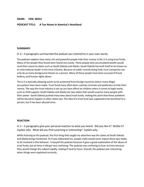 cra 1 cra response name crn 40251 podcast title a tax haven in