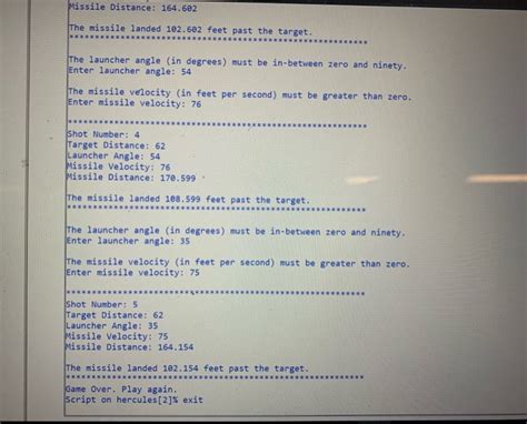 Solved Function Lab Programming Exercise Missle Game The Chegg