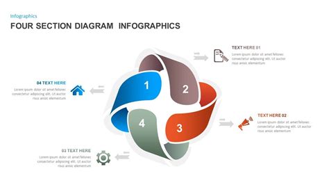 4 Sections Diagram Infographics Template With Origami Ribbon Shapes