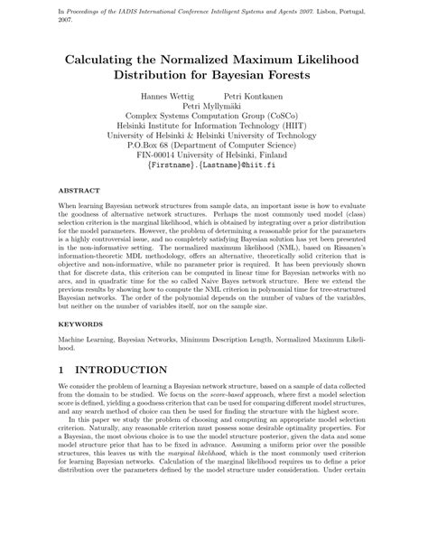 Pdf Calculating The Normalized Maximum Likelihood Distribution For Bayesian Forests