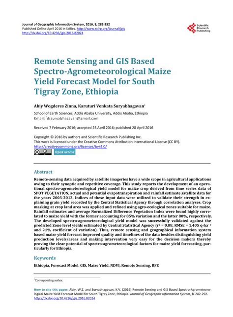 Pdf Remote Sensing And Gis Based Spectro Agrometeorological