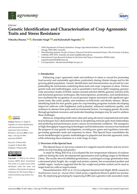 Pdf Genetic Identification And Characterisation Of Crop Agronomic