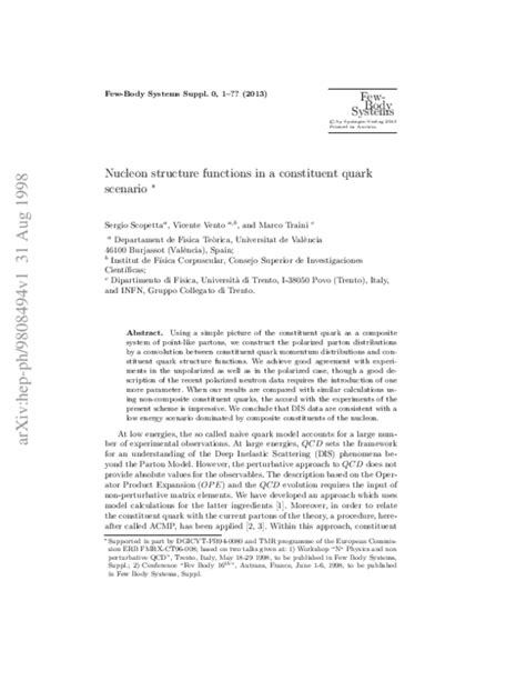 Pdf Nucleon Structure Functions In A Constituent Quark Scenario