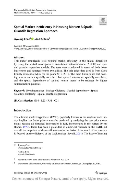 Spatial Market Inefficiency In Housing Market A Spatial Quantile