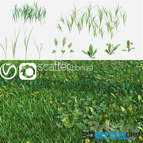 3d Model Set For The Creation Of Field Grass And Lawns