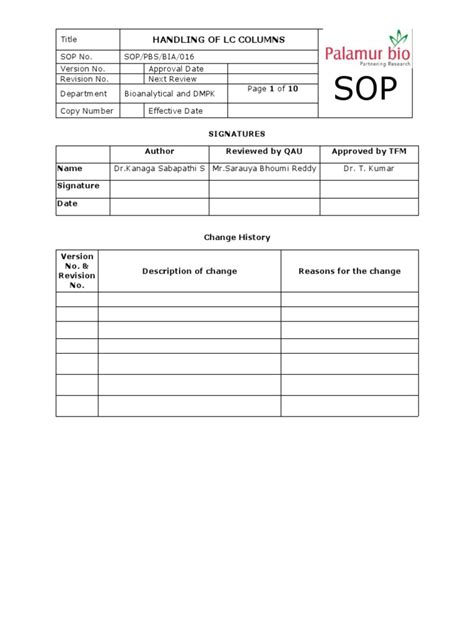 Handling Of Hplc Columns Sop R1 Pdf High Performance Liquid Chromatography Gas Chromatography