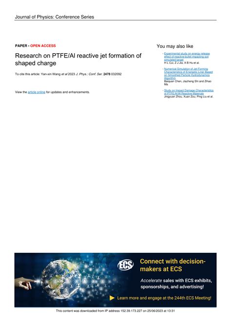 Pdf Research On Ptfeal Reactive Jet Formation Of Shaped Charge