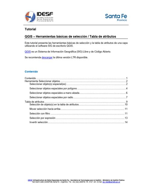 Idesf Qgis Seleccion Tabla De Atributos Pdf