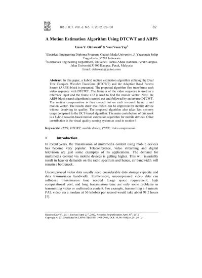 View Of A Motion Estimation Algorithm Using Dtcwt And Arps