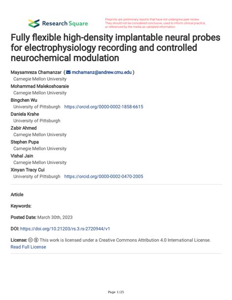 Pdf Fully Flexible High Density Implantable Neural Probes For