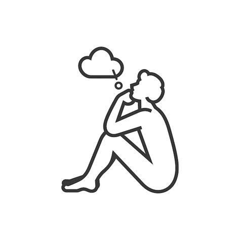 A Simple Line Drawing Of A Person Sitting And Thinking Premium Ai