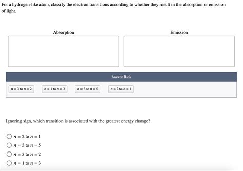 Solved For A Hydrogen Like Atom Classify The Electron