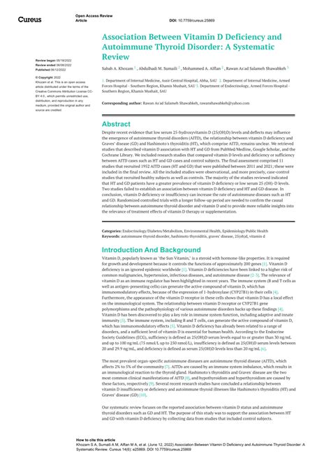 Pdf Association Between Vitamin D Deficiency And Autoimmune Thyroid