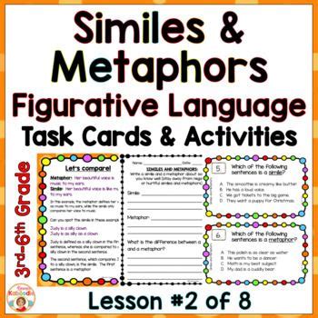 Simile And Metaphor Worksheets Anchor Charts Task Cards Figurative Language Similes And