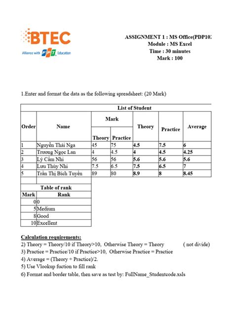 excel requirement pdf