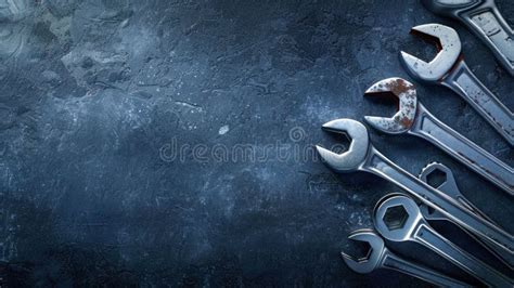 Set Of Wrenches On A Dark Textured Surface Generative Ai Stock Image