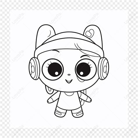 컬러 페이지에 헤드폰을 끼고 있는 만화 소녀머리소매 Png 일러스트 무료 다운로드 Lovepik