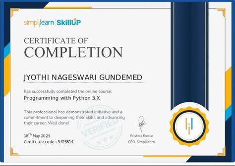 Jyothi Gundemeda On Linkedin Python Certification Simplilearn
