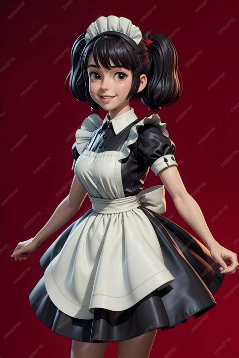 Premium Photo Anime Cartoon Kawaii Beautiful Girl In A Maid Dress