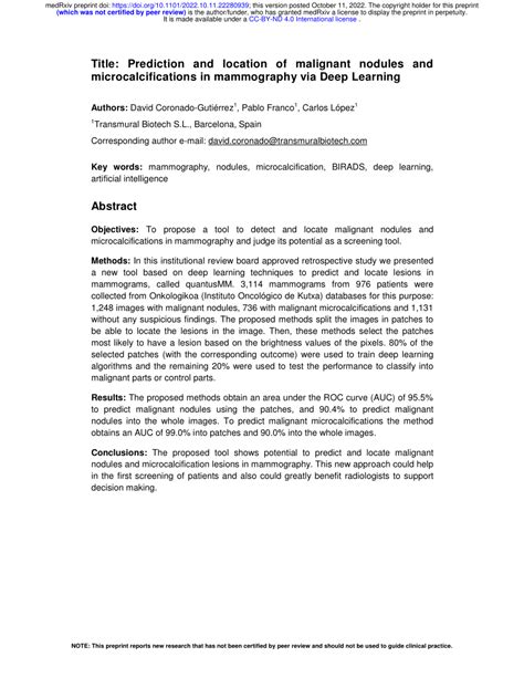 Pdf Prediction And Location Of Malignant Nodules And