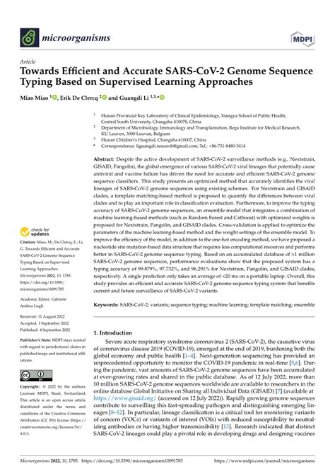 Pdf Towards Efficient And Accurate Sars Cov 2 Genome Sequence Typing Based On Supervised