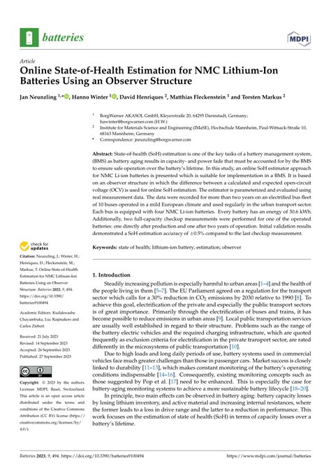 Pdf Online State Of Health Estimation For Nmc Lithium Ion Batteries Using An Observer Structure