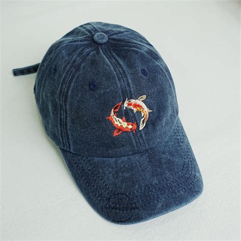 Koi Fish Embroidered Hatjapanese Koi Fish Embroidered Adjustable Hat